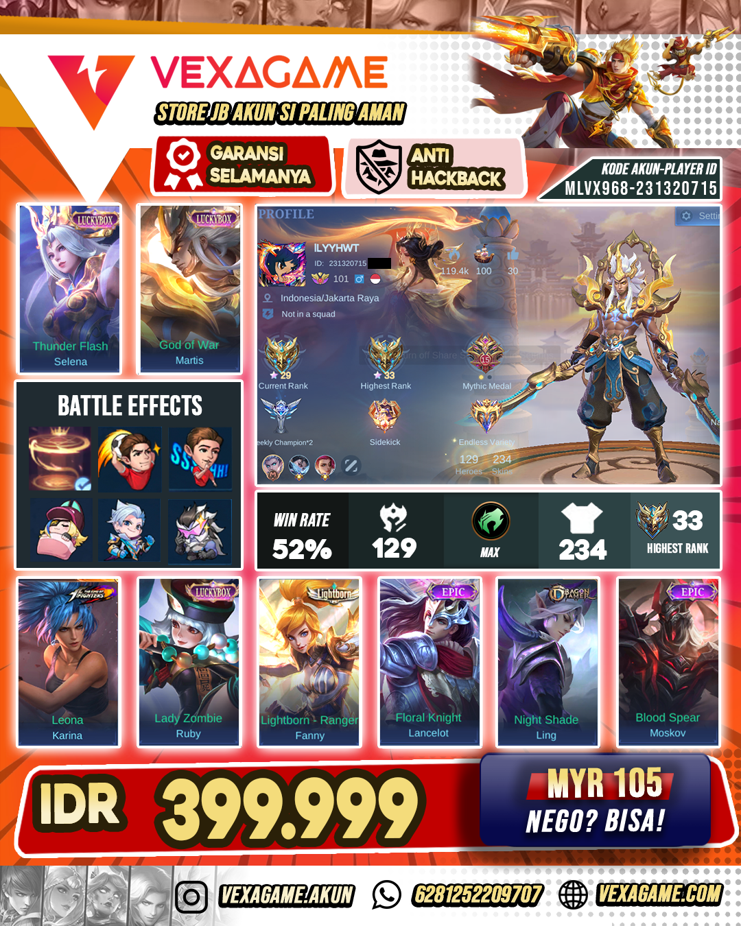 Beli Akun Mobile Legends Martis Lucky Box | Selena Lucky Box | Ruby ...